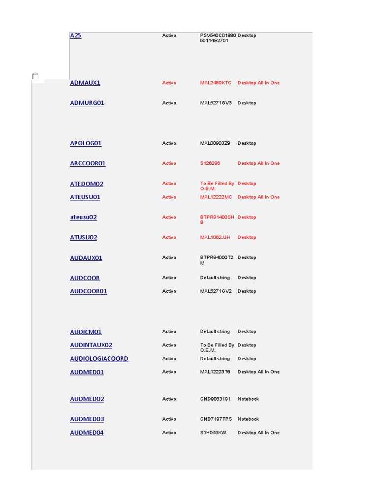 Base de Datos de Equipos | PDF | Computadora de escritorio | Ordenador ...