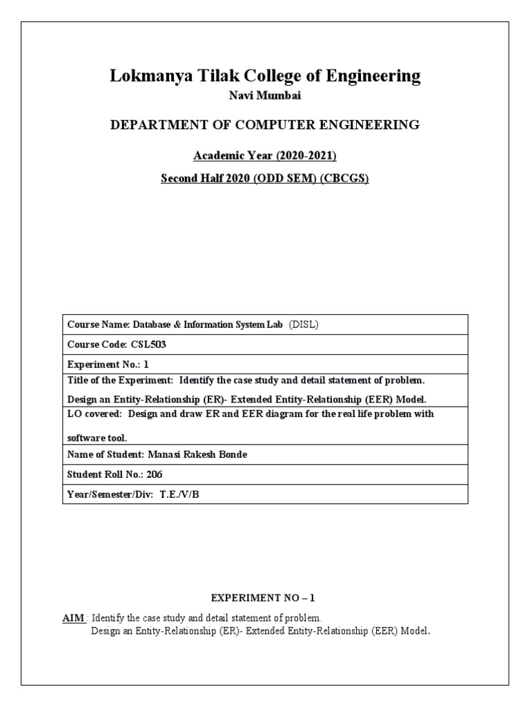 206-Manasi Bonde-EXPERIMENT NO 1 | PDF | Relational Database | Table (Database)