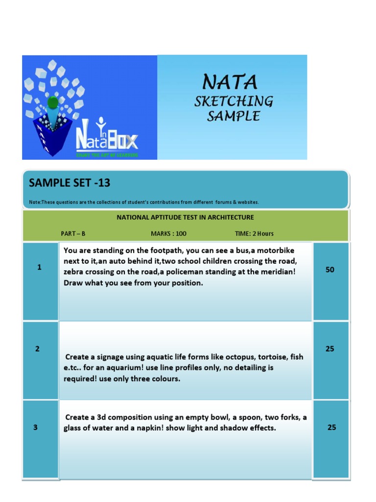Nata Sample Papers - 13 (Sketching) | PDF