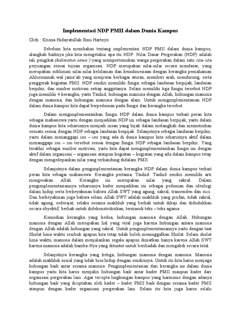 Implementasi NDP PMII Dalam Dunia Kampus | PDF