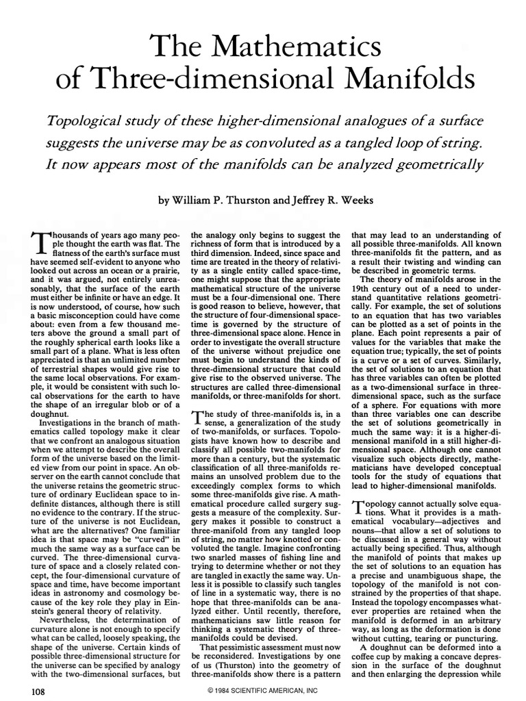 The Mathematics of Three-Dimensional Manifolds: by William Thurston and ...