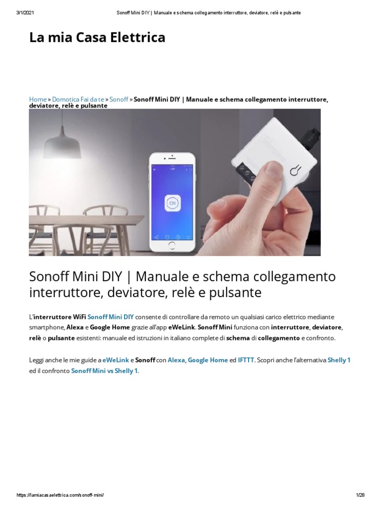 Sonoff Mini DIY - Manuale e Schema Collegamento Interruttore, Deviatore ...