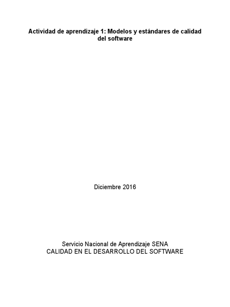 Actividad de Aprendizaje 1 Modelos y Estándares de Calidad Del Software | PDF | Software ...