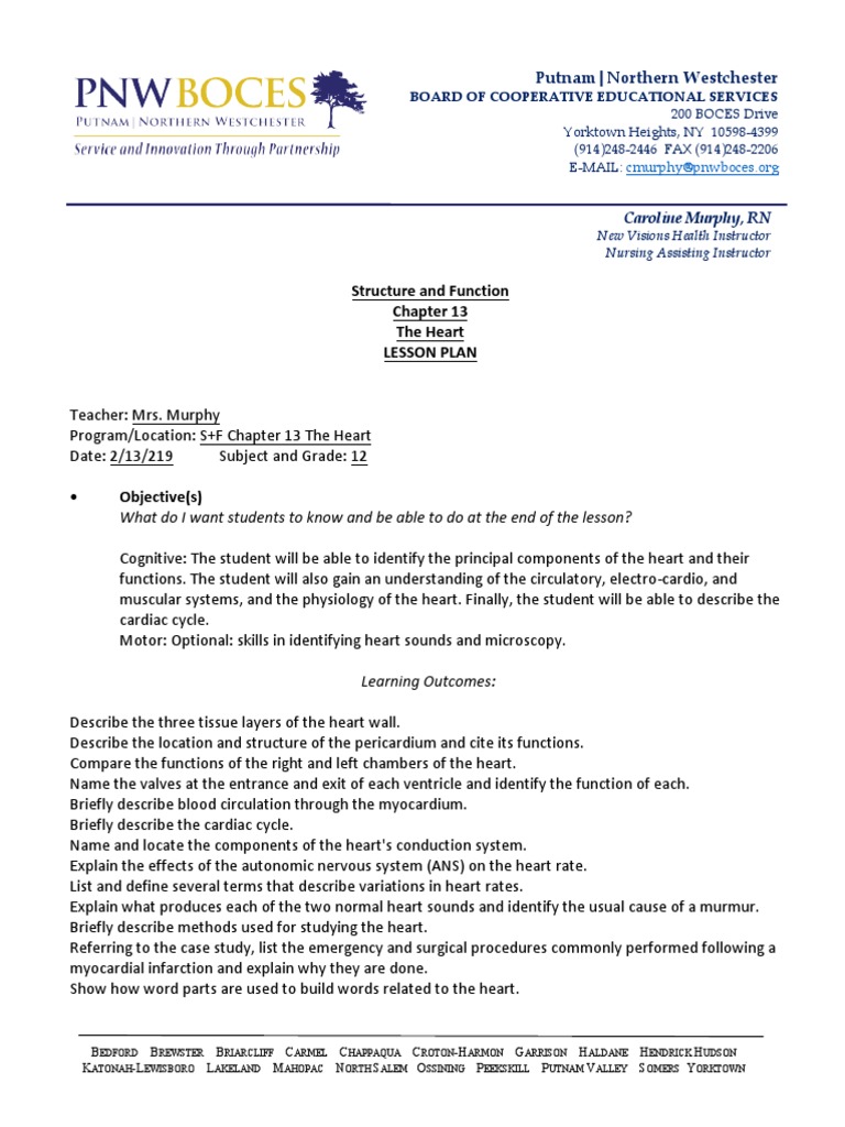 Chapter 13 The Heart Lesson Plan For Caroline 1 | PDF | Cardiac Muscle ...