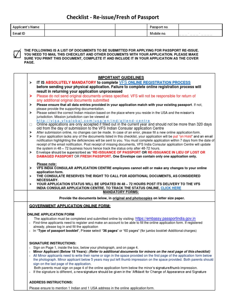 Checklist - Re-issue/Fresh of Passport | PDF | Notary Public | Passport