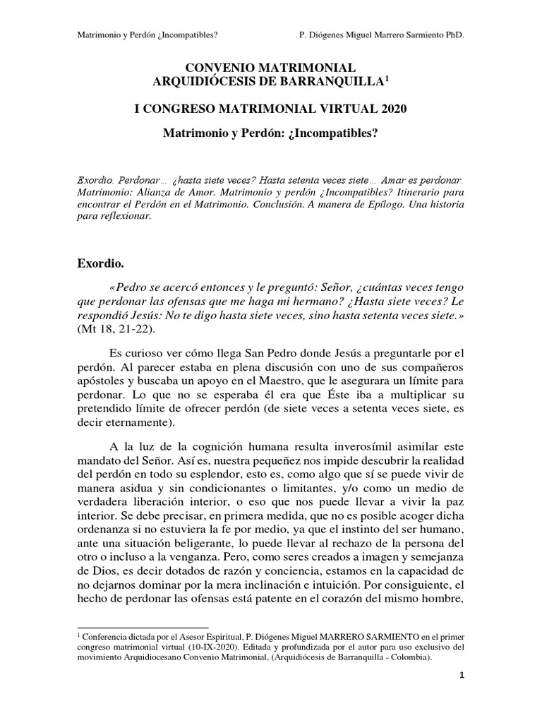 MATRIMONIO Y PERDON ¿INCOMPATIBLES (Conferencia 10 de Octubre 2020 ...