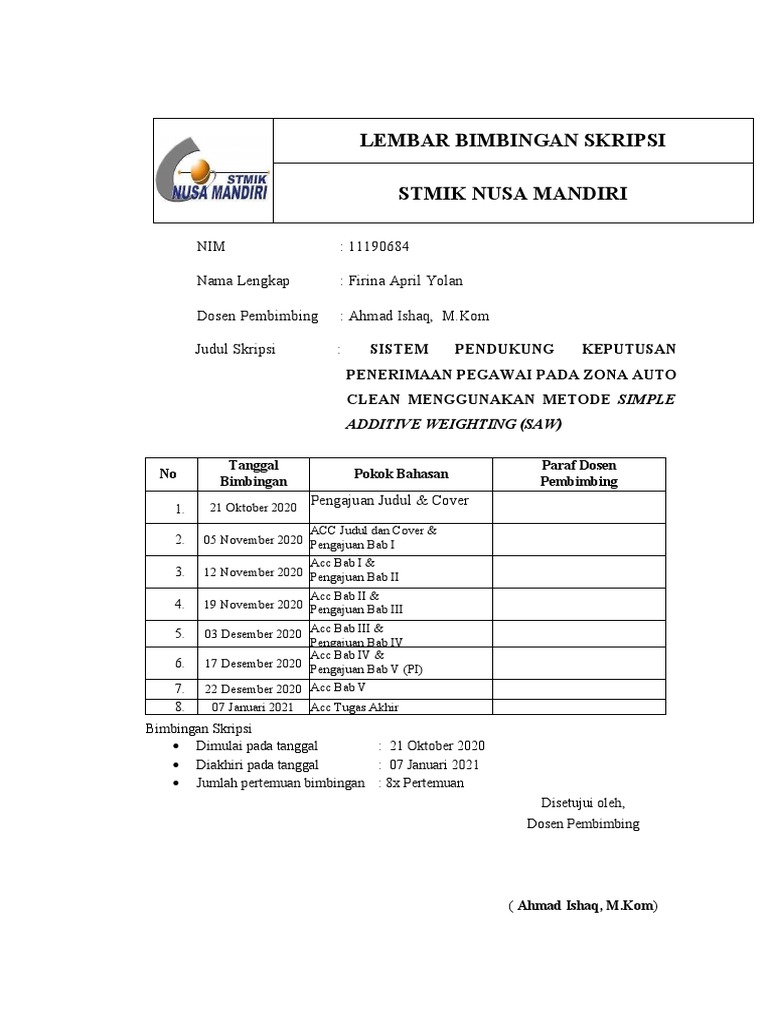 Lembar Bimbingan Skripsi | PDF