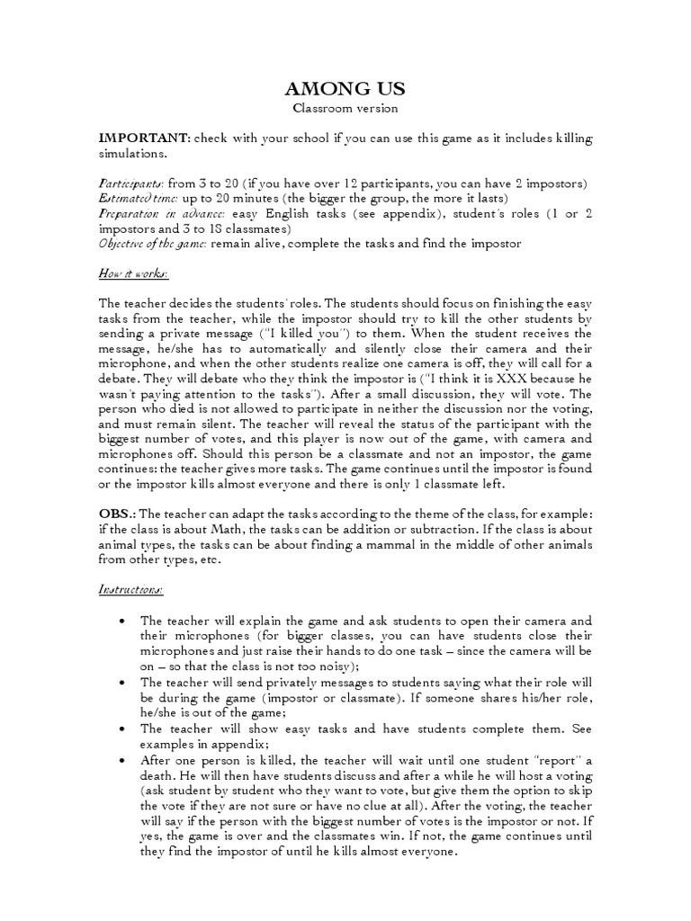 AMONG US - Classroom Game | PDF