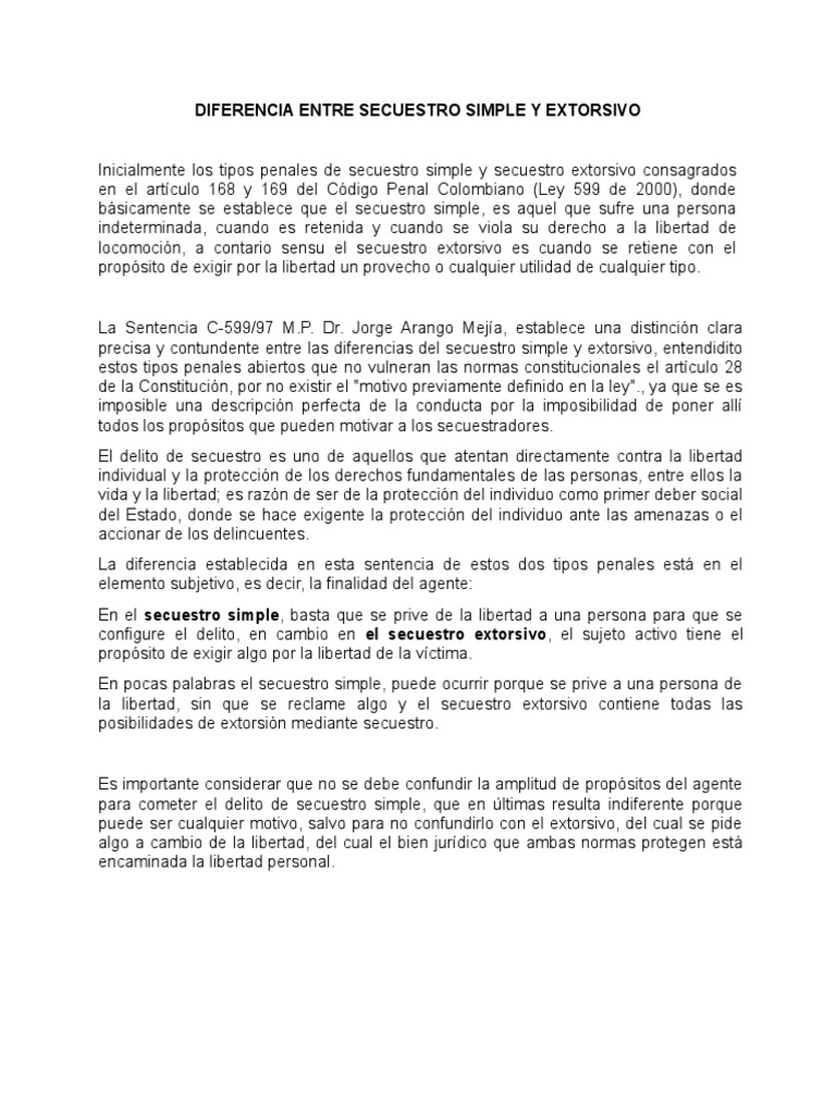 Diferencia Entre Secuestro Simple y Extorsivo-1 | PDF