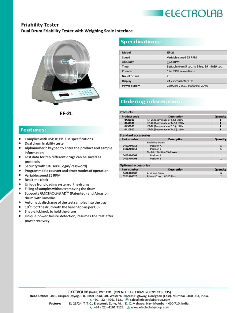 Specifica Ons:: Friability Tester | PDF | Computer Science | Computer ...