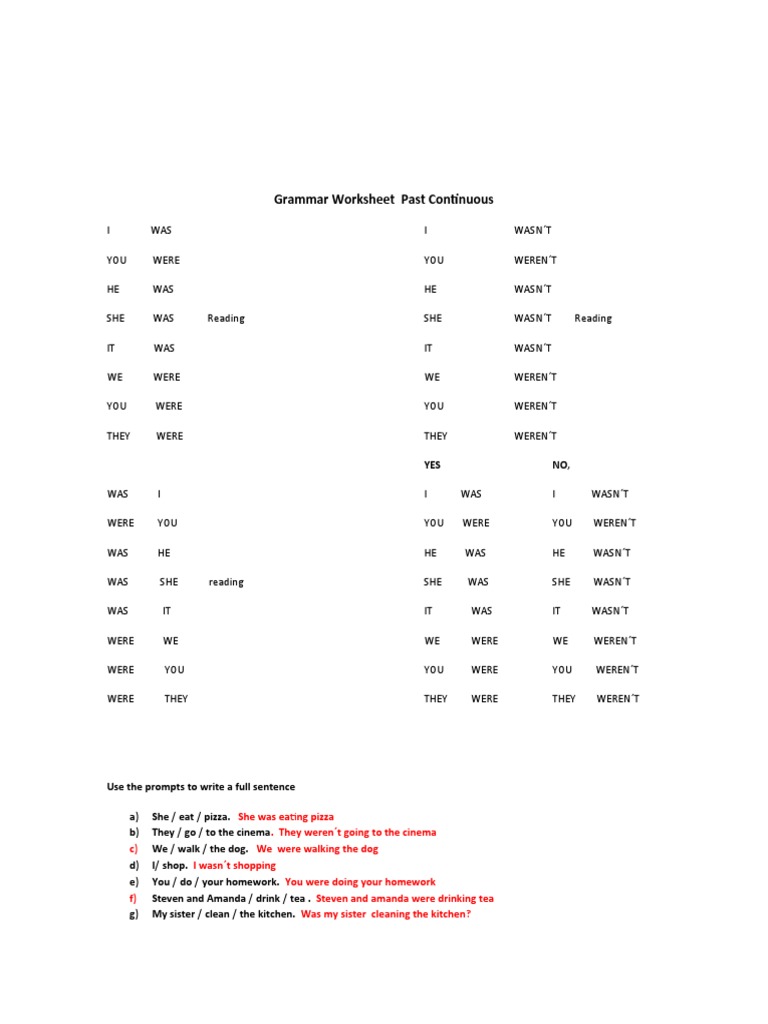 Grammar Worksheet Past Continuous | PDF | English Language | Pronoun
