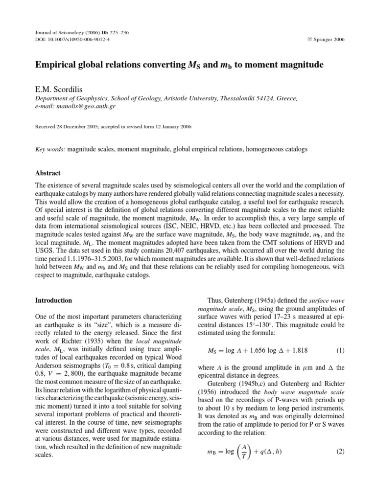 Empirical Global Relations Converting MS and MB To Moment Magnitude ...