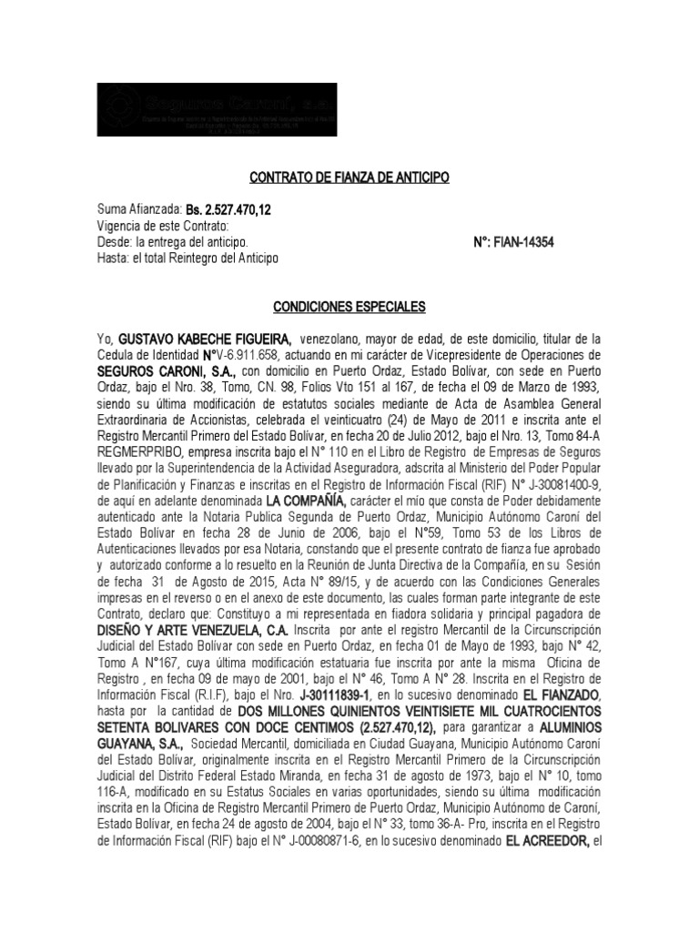Fianza de Anticipo Venezuela | PDF | Venezuela