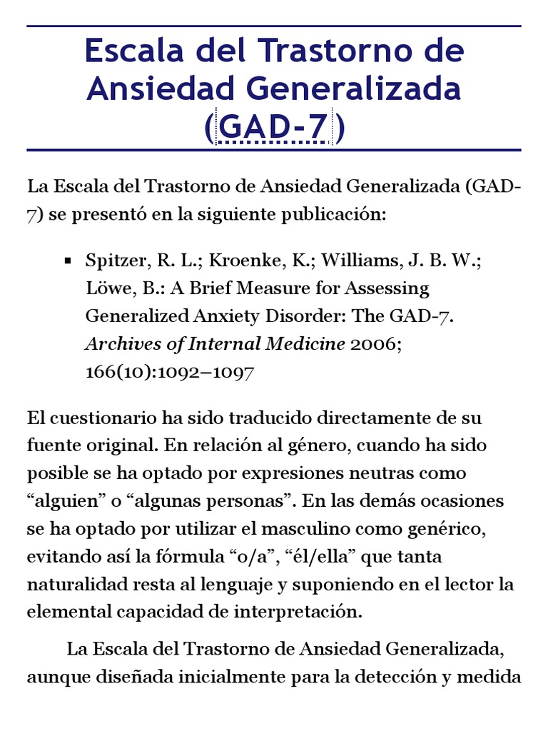 Escala Del Trastorno de Ansiedad Generalizada | PDF | Ansiedad ...