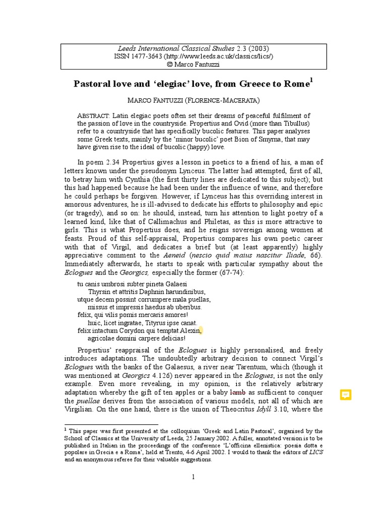 Pastoral and Elegiac Love in Poetry | PDF | Virgil | Poetry