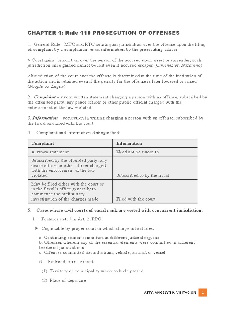 Chapter 1: Rule 110 Prosecution of Offenses | PDF | Plea | Bail