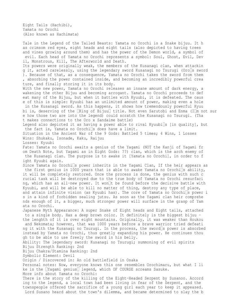 The Legend of Yamata no Orochi and Kyuubi no Youko: A Summary of the ...