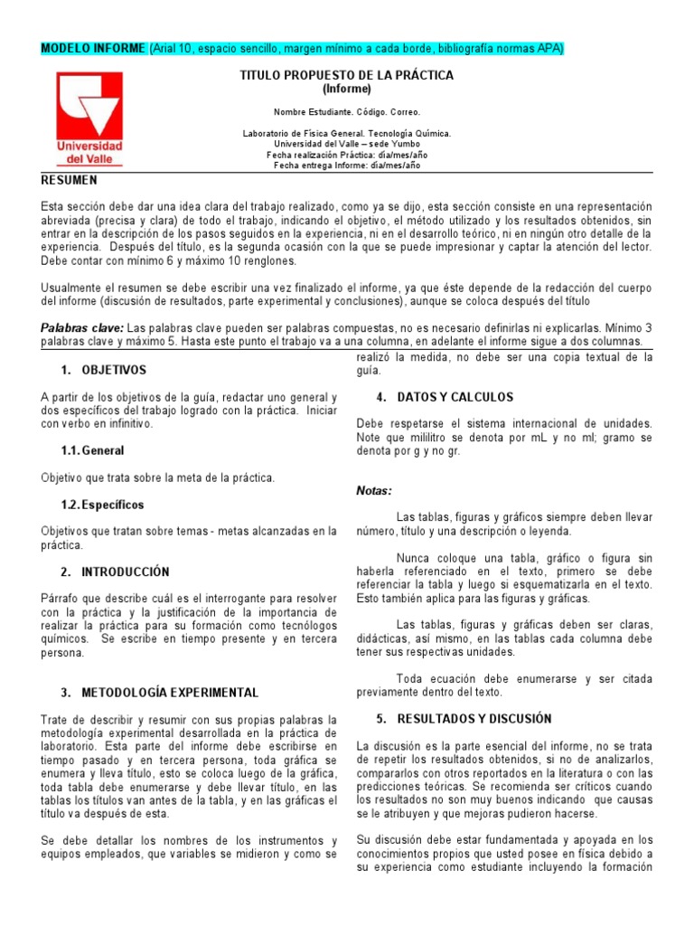 Informe modelo APA física general | PDF | Estilo apa