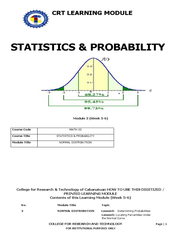 Stat Prob Week 5 6 | PDF | Standard Score | Normal Distribution