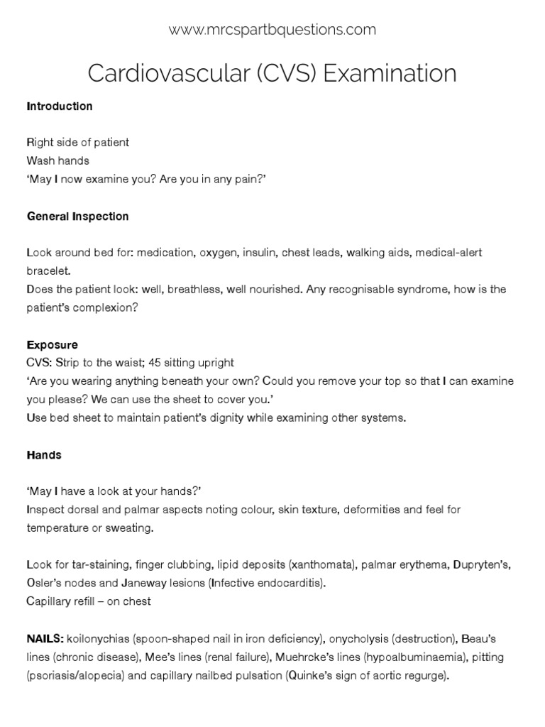 CVS Exam | PDF | Pulse | Cardiovascular System