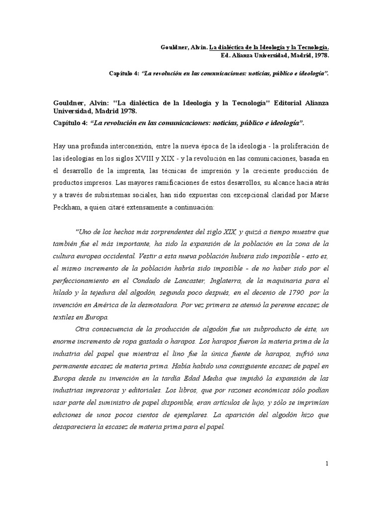 Gouldner - La Revolución en Las Comunicaciones | PDF | Ideologías | Papel