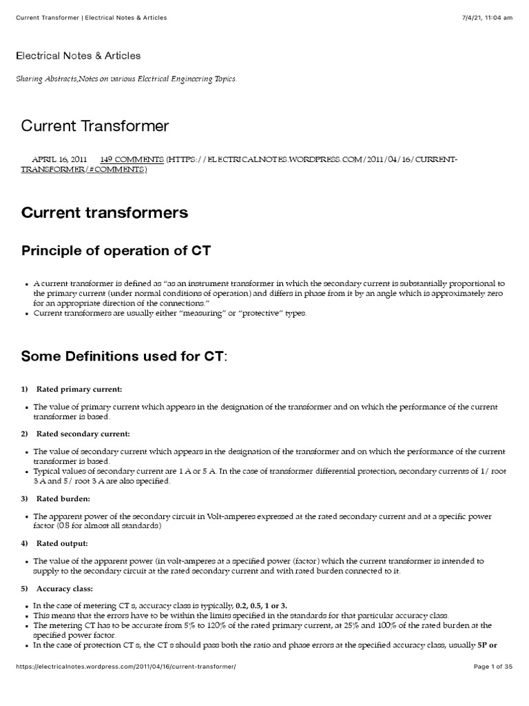 Current Transformer - Electrical Notes & Articles | PDF | Transformer ...