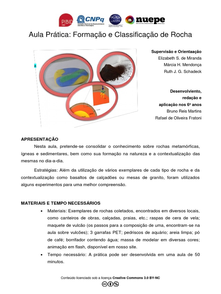 Aula-Rochas-PIBID-UFPR Aula Prática Tipos de Rocha | PDF | Rochas (Geologia) | Vulcão