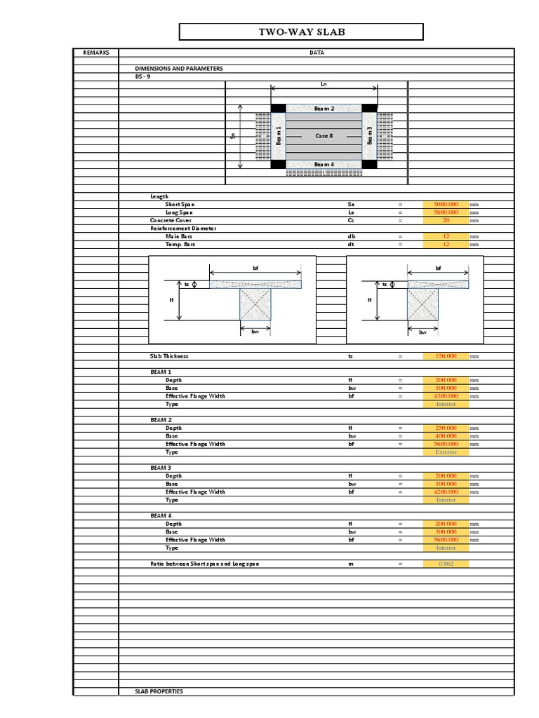 Analysis and Design of a Two-Way Concrete Slab with Interior and Exterior Beams | PDF | Pascal ...