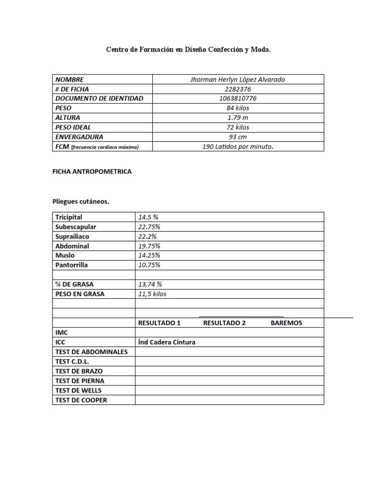 Ficha Antropometrica Word | PDF