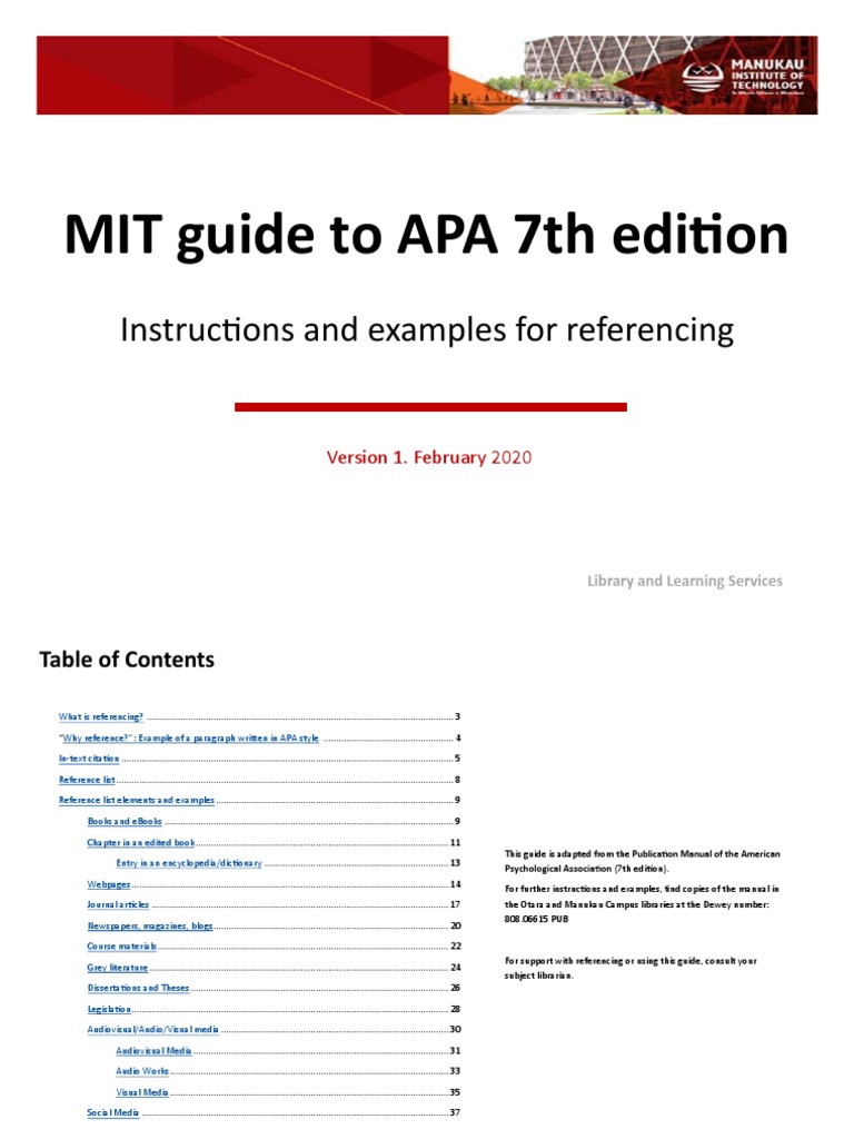 MIT Guide To APA 7th Edition: Instructions and Examples For Referencing ...
