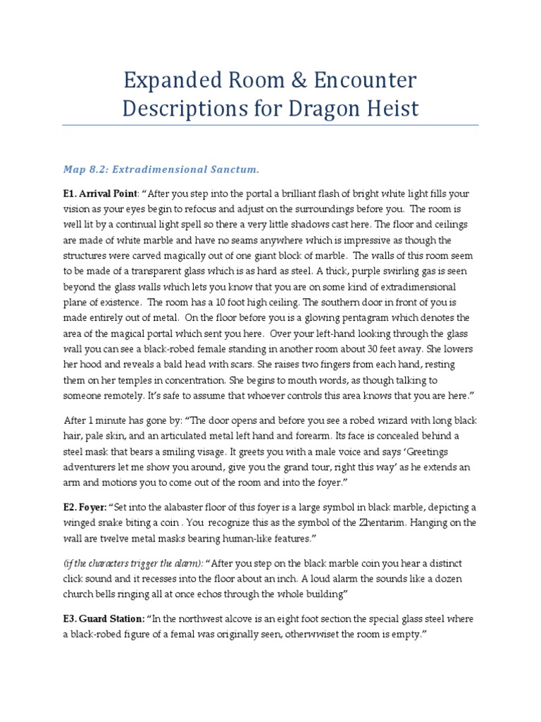 Expanded Room & Encounter Descriptions For Dragon Heist: Map 8.2 ...