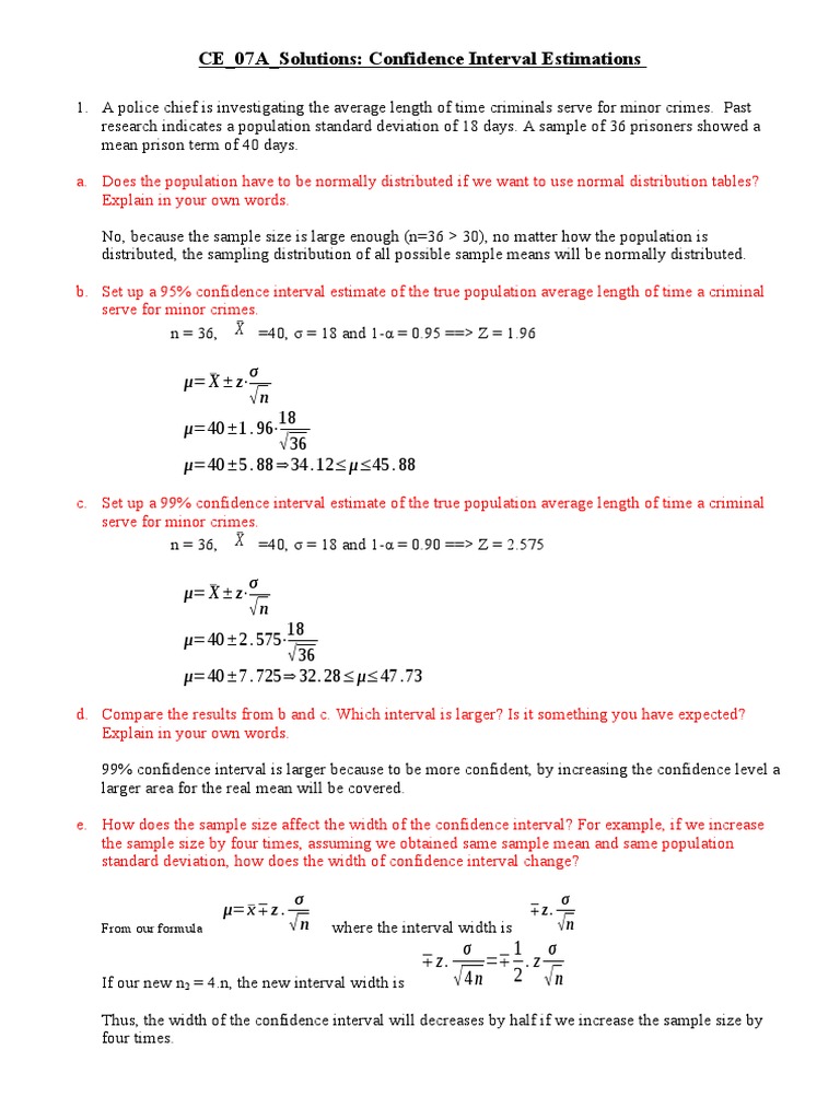 CE - 07A - Solutions: Confidence Interval Estimations: From Our Formula | Download Free PDF ...