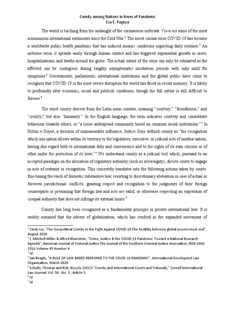 Comity Among Nations Revised | PDF | Tort | Sovereign Immunity