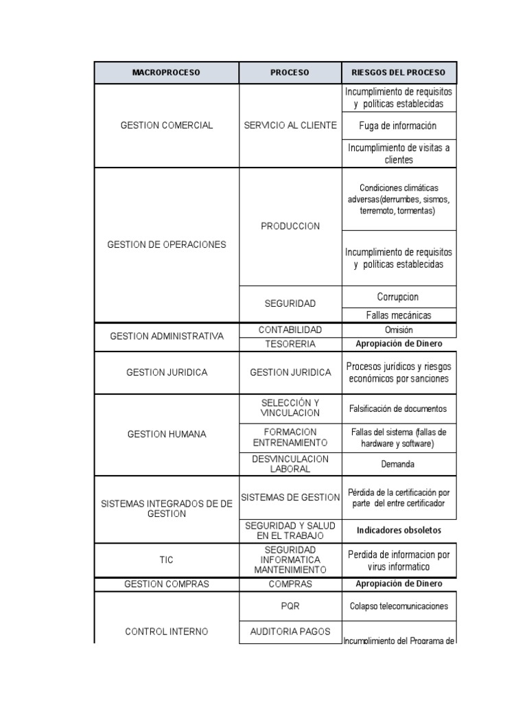 Tabla de Procesos | PDF | Auditoría | Business