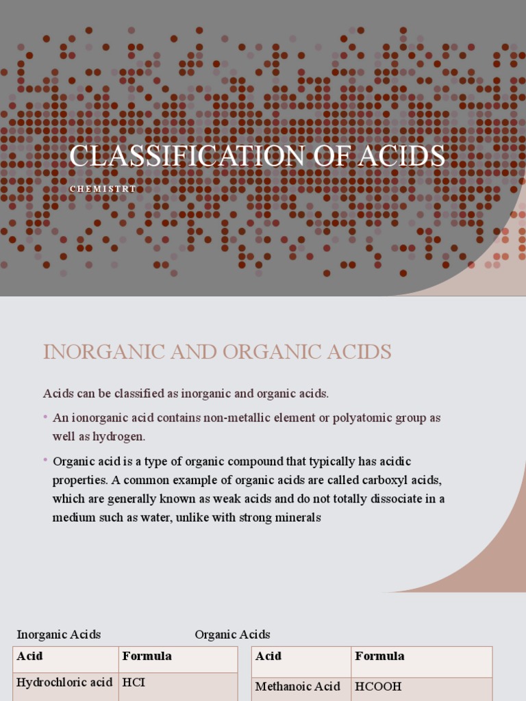 Classification of Acids and Examples | PDF | Acid | Oxide