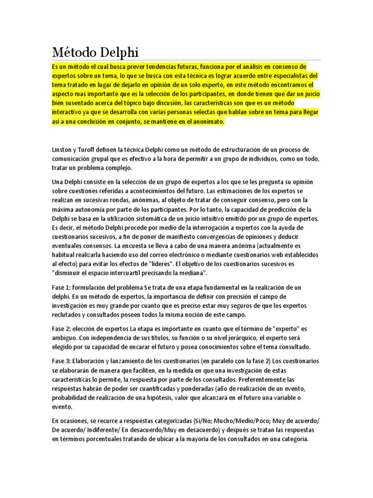 Método Delphi: Consenso entre Expertos | PDF | Cuestionario | Método científico