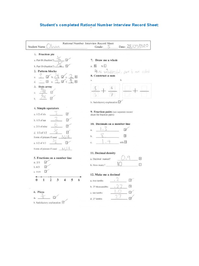 Relational Number Interview Record Sheet and Notes | PDF | Thought ...