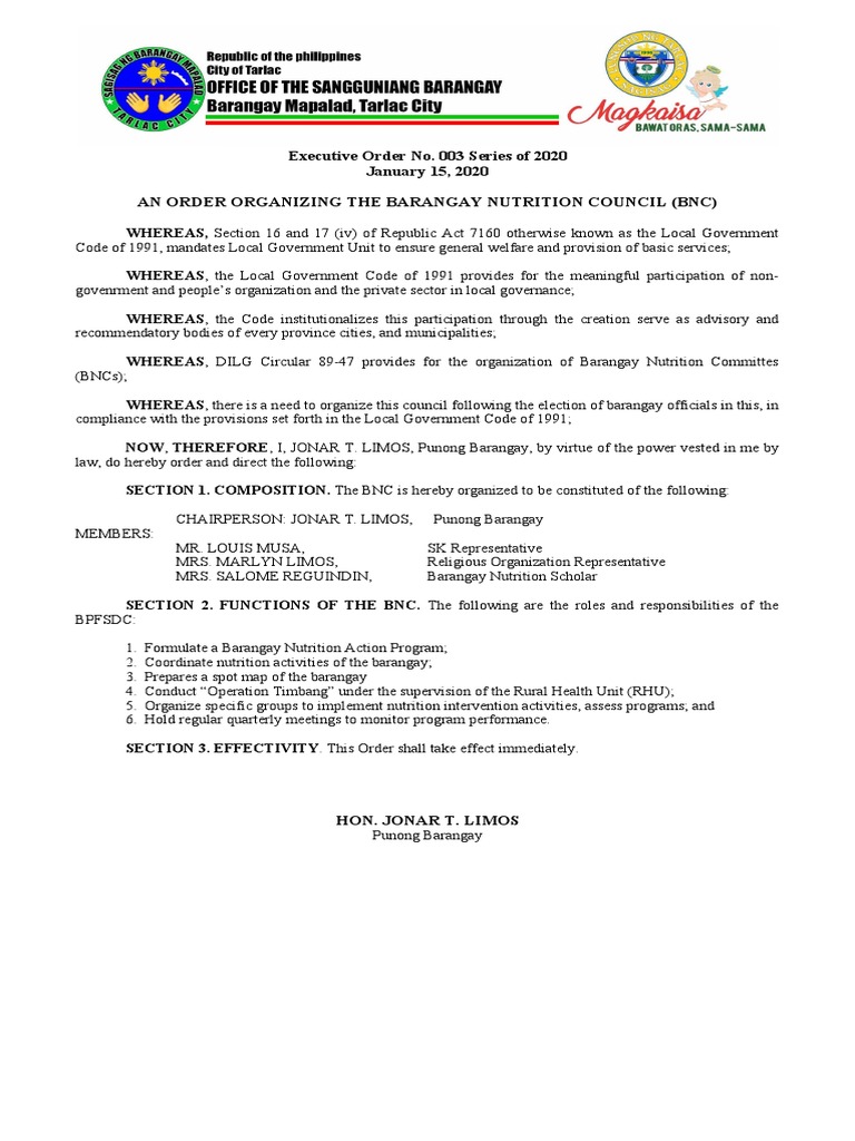 Executive Order No. 003 Creating BNC | PDF