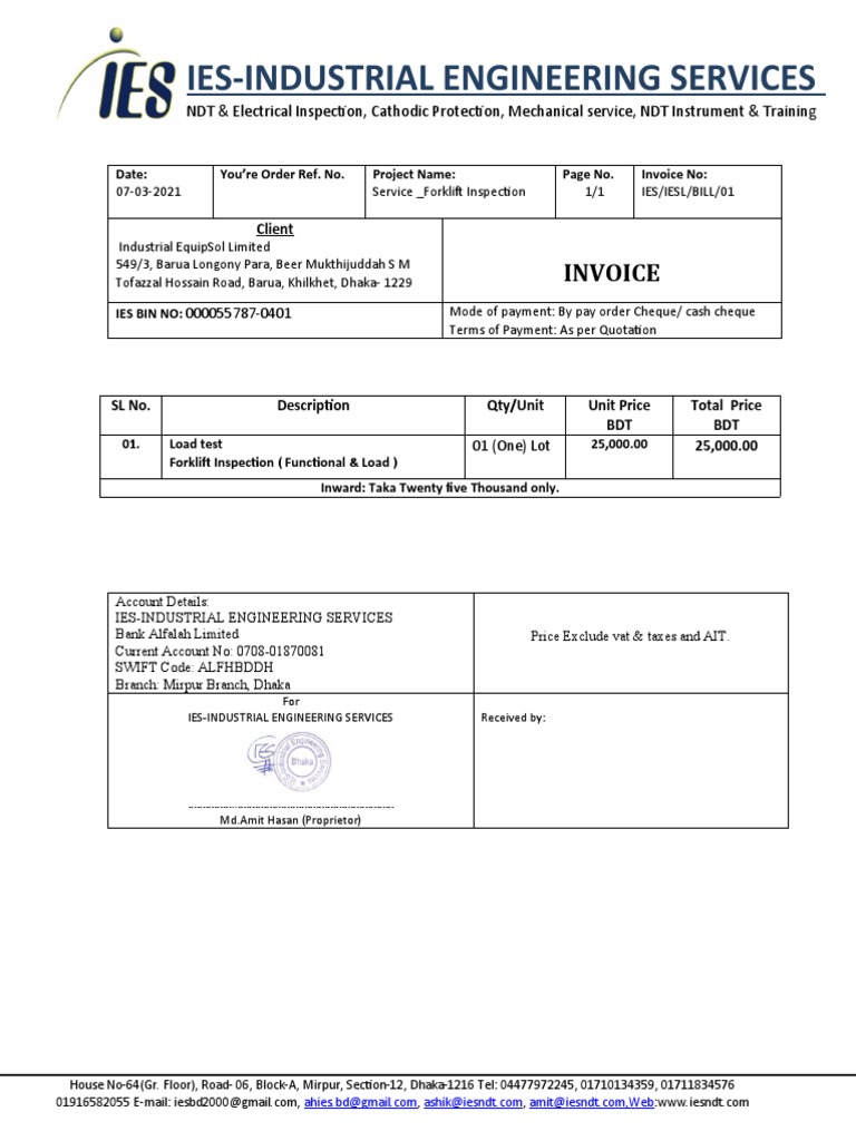 Ies-Industrial Engineering Services: Invoice | PDF