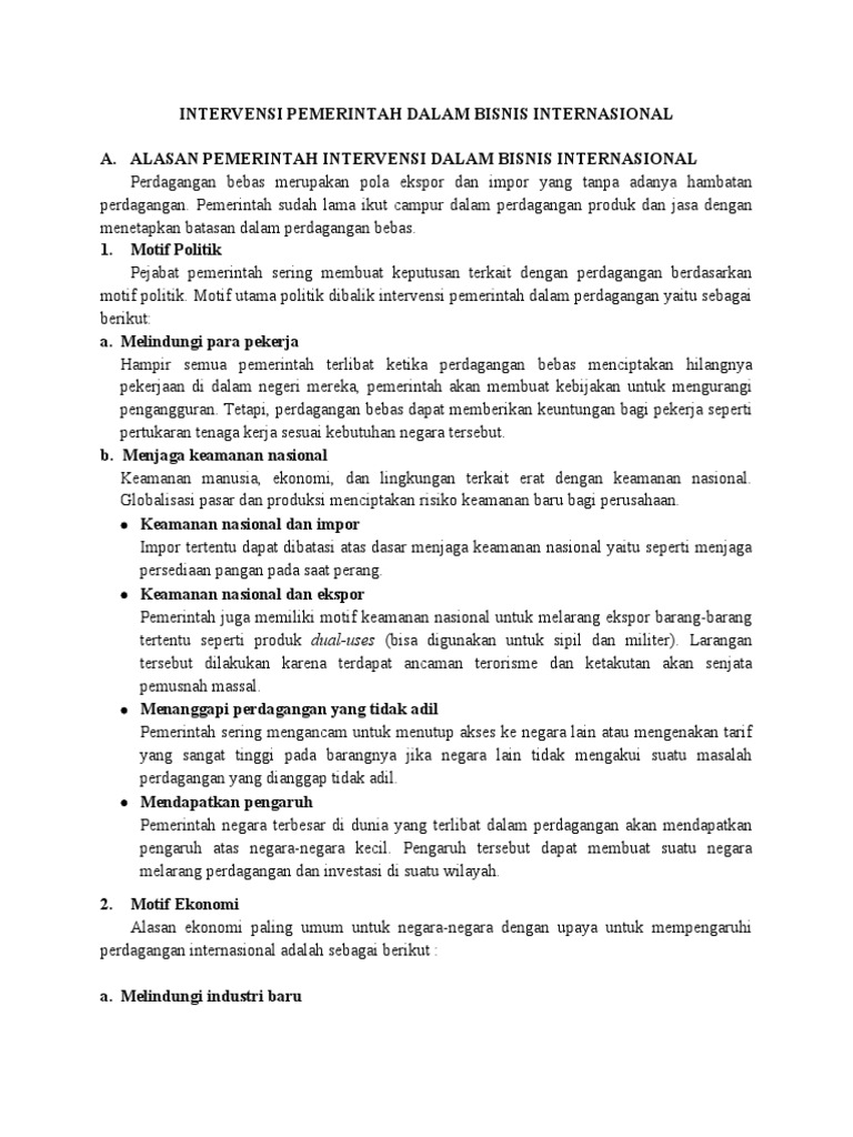 Intervensi Pemerintah di Perdagangan | PDF | Politik