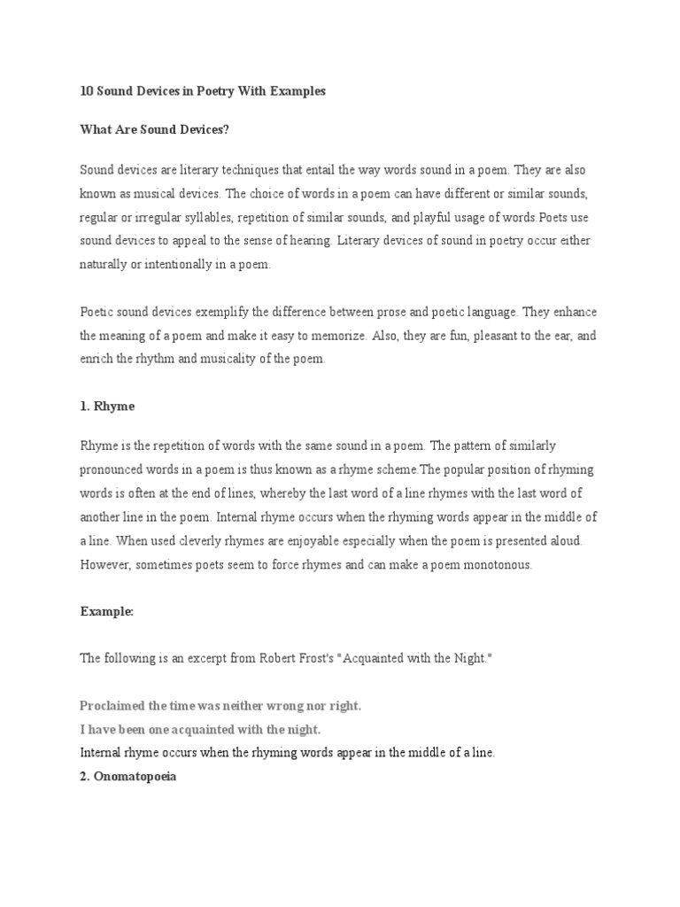 10 Sound Devices in Poetry With Examples What Are Sound Devices? | PDF ...