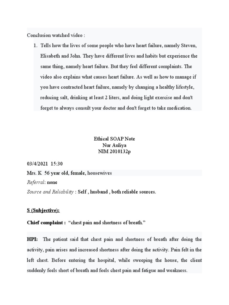 SOAP Note | PDF | Heart | Physiology