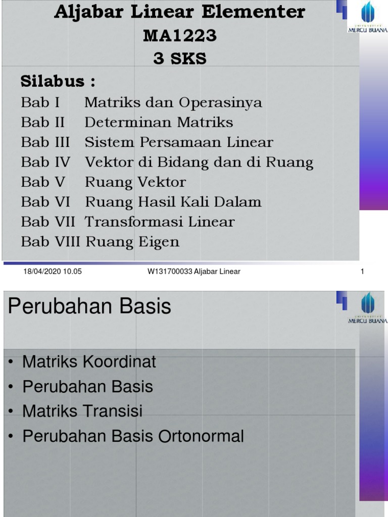 Alin-06 - Koordinat Perubah Basis 2 | PDF | Sains & Matematika