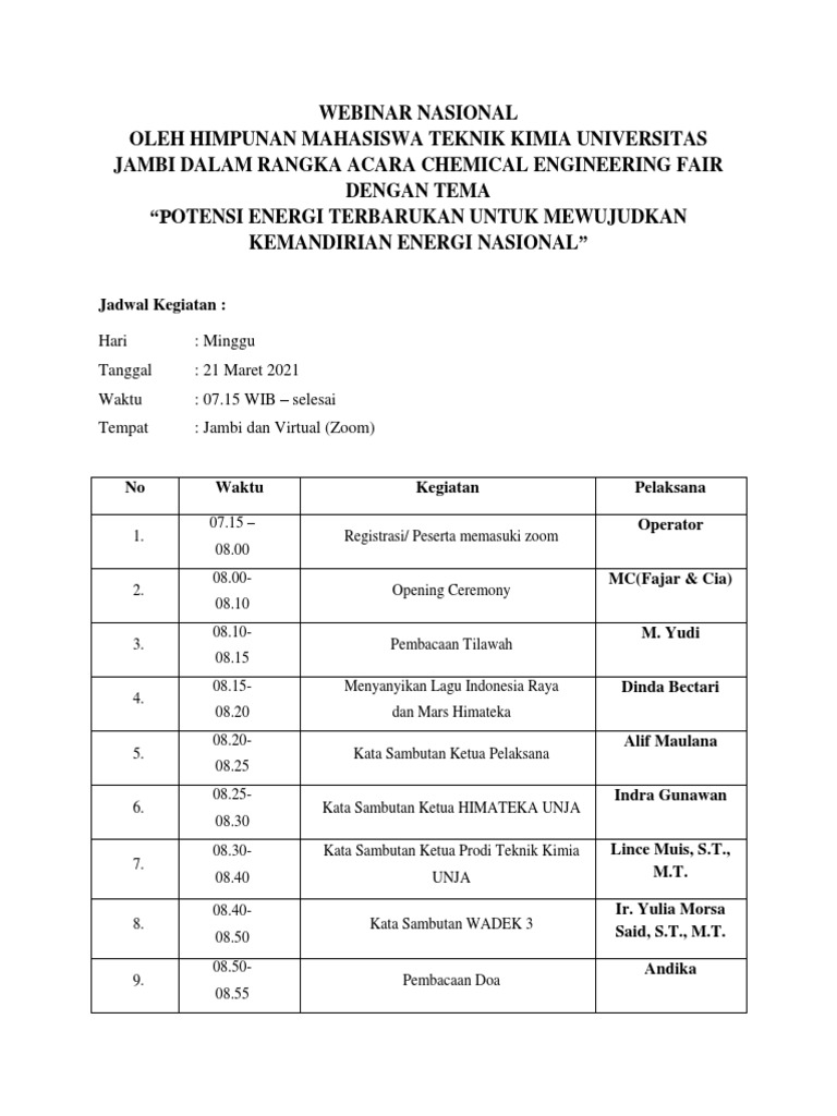 Rundown Acara Webinar Nasional Cef2k21 | PDF