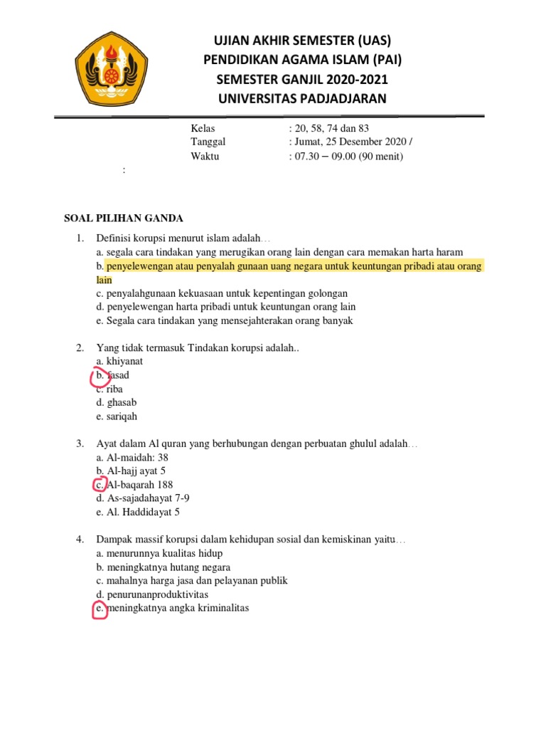 Lembar Soal UAS PAI | PDF