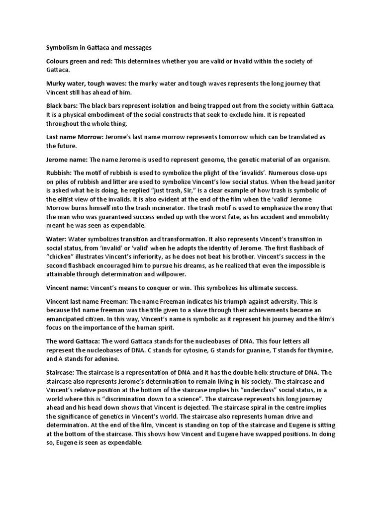 Symbolism in Gattaca and Messages | PDF | Dna | Genetics