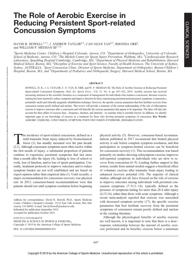 The - Role of Aerobic - Exercise in Reducing | PDF | Concussion ...