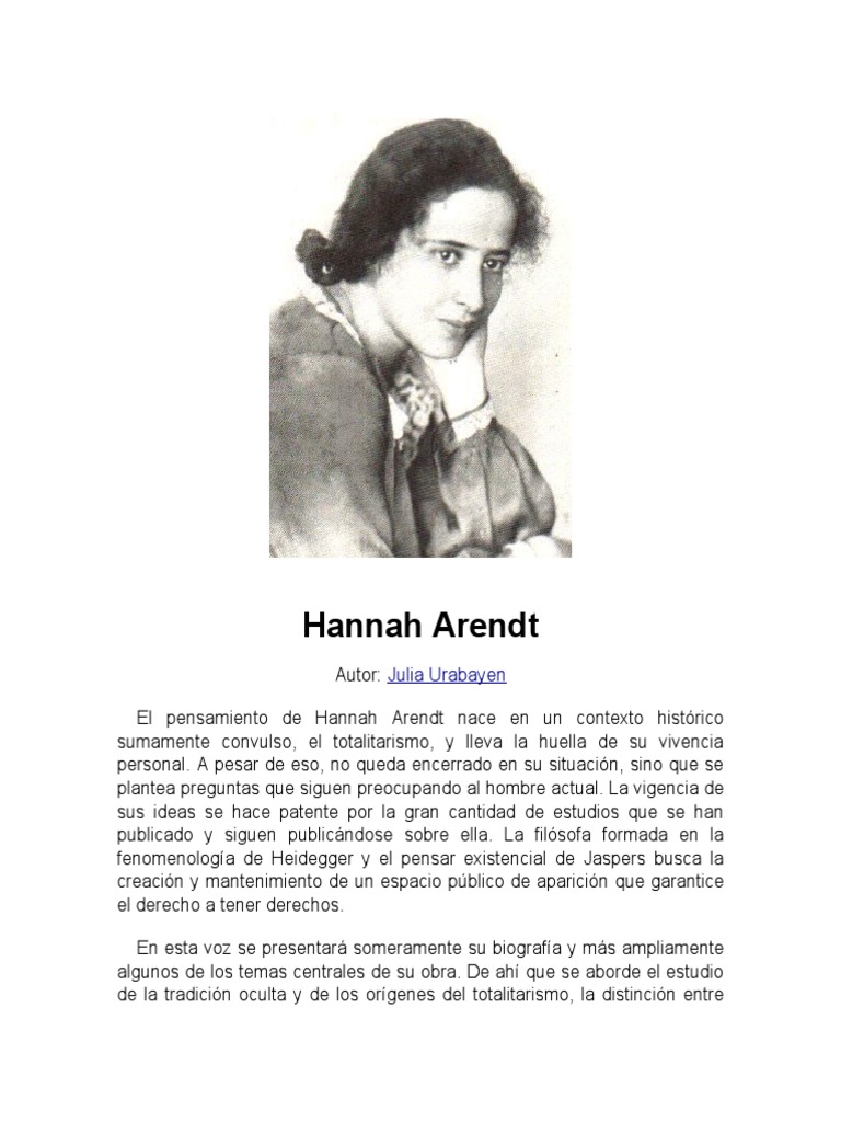 Pensamiento y legado de Hannah Arendt | PDF | Hannah Arendt | Filosofía