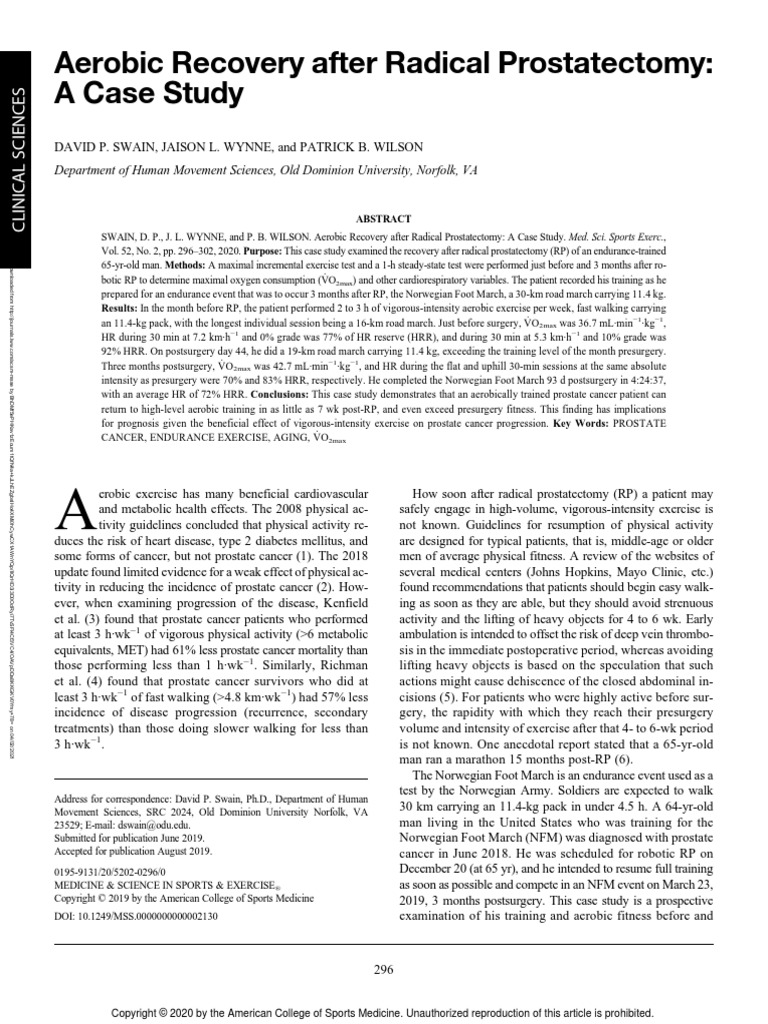 Aerobic Recovery After Radical Prostatectomy: A Case Study | PDF ...