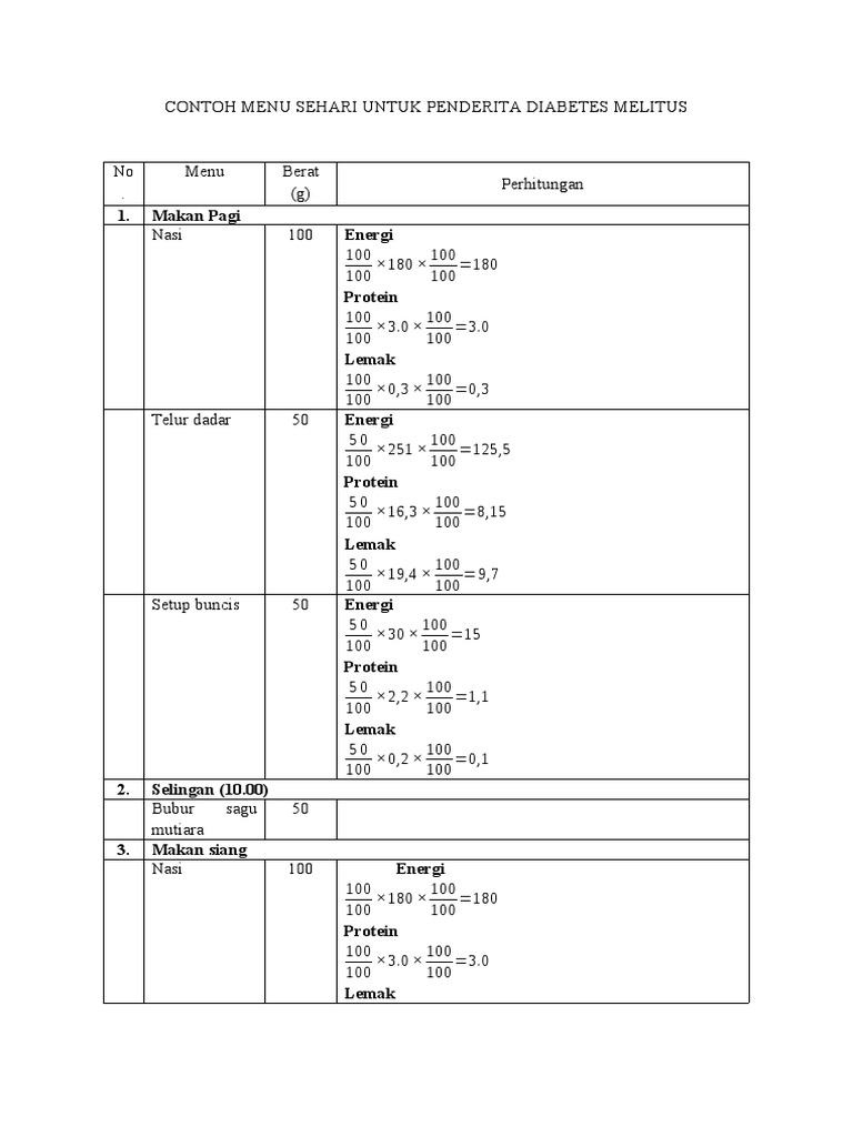 Contoh Menu Sehari Untuk Penderita Diabetes Melitus | PDF | Masakan ...